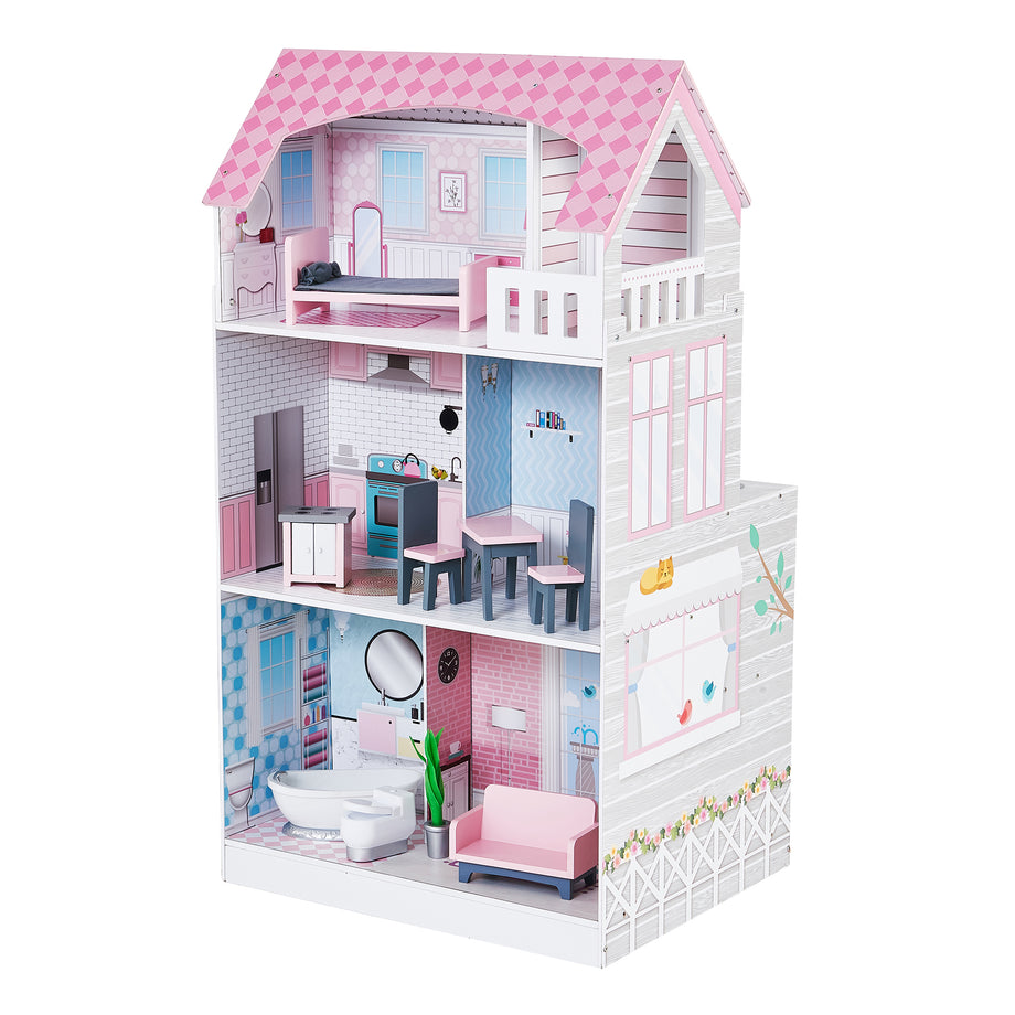 Olivia s Little World Kids Large 2 in 1 Wooden Doll House Play Toy Kitchen with 15 Accessories